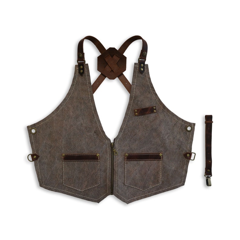 Bartender vest with cotton & leather pockets premium quality | Etsy