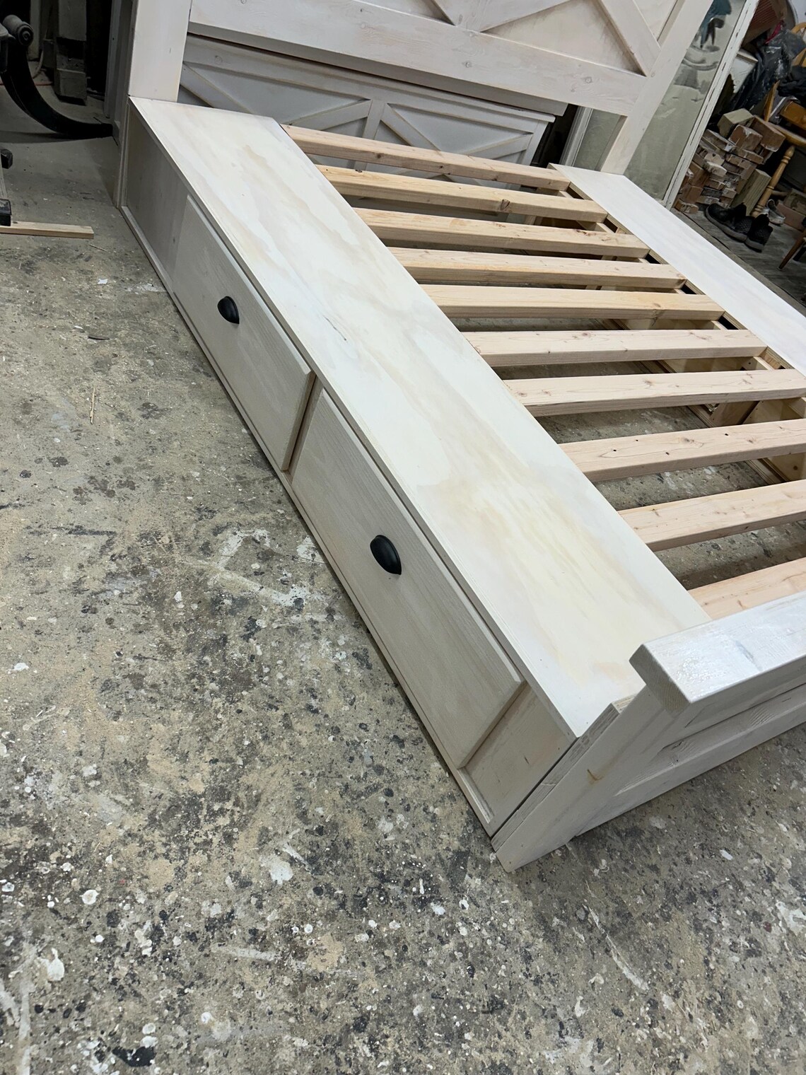White Washed King Size Farmhouse Bed With Underneath Storage - Etsy