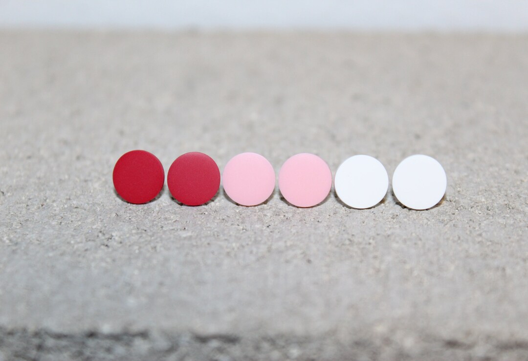 Matte Polymer Clay Stud Earrings Set: Red, Pink, White - Etsy