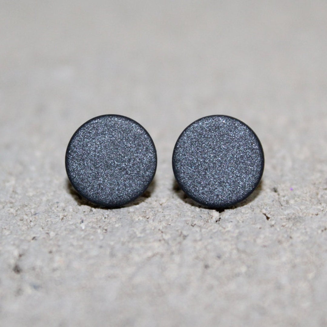 Graphite Stud Earrings, Men's Stud Earrings, Flat Round Stud Earrings ...