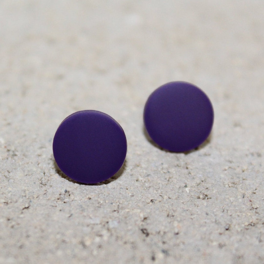 Matte Purple Stud Earrings, Flat Round Studs, Clay Stud Earrings, Gift ...
