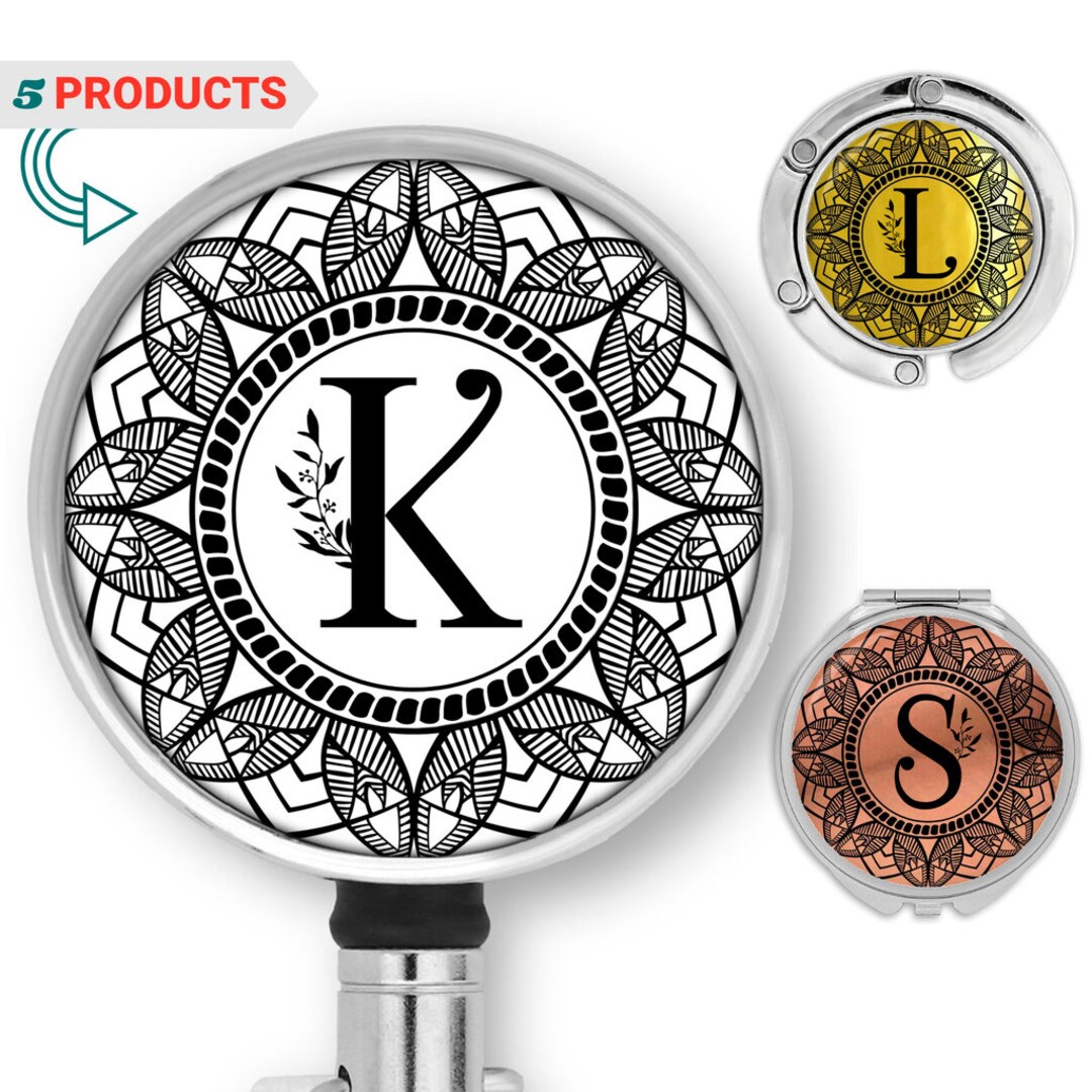 Monogram Initials Nurse Badge Reel, Custom Name Resin Necklace Friend ...