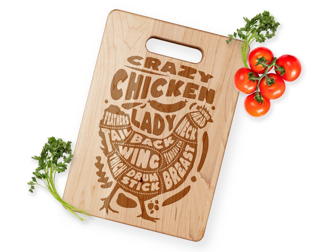 Crazy Chicken Lady Maple Wood Cutting Board, Wooden Walnut Breadboard ...