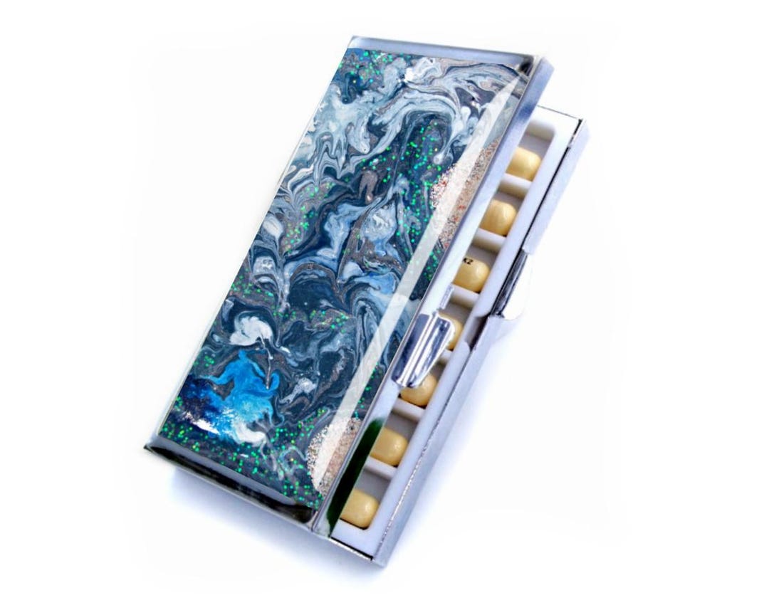 Ocean Art Birth Control Pill Box, Custom Name Credit Card Holder, Pill ...