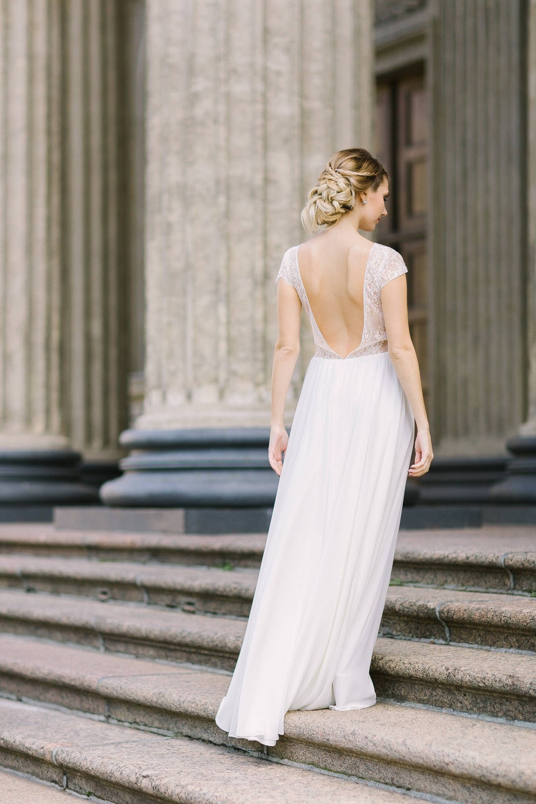 Lace Wedding Dress • Open Backline • Cap Sleeve • Simple Wedding Dress ...