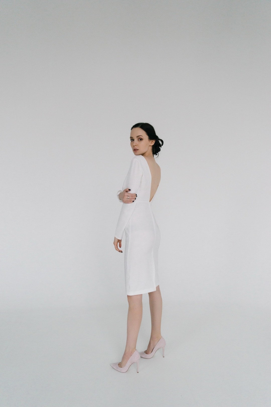 Simple Wedding Dress Midi Wedding Dress Long Sleeve - Etsy