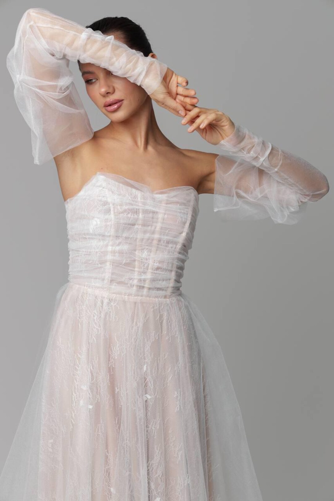 Lillian Lace Wedding Dress With Strapless Neckline, Soft Lace Overlay ...