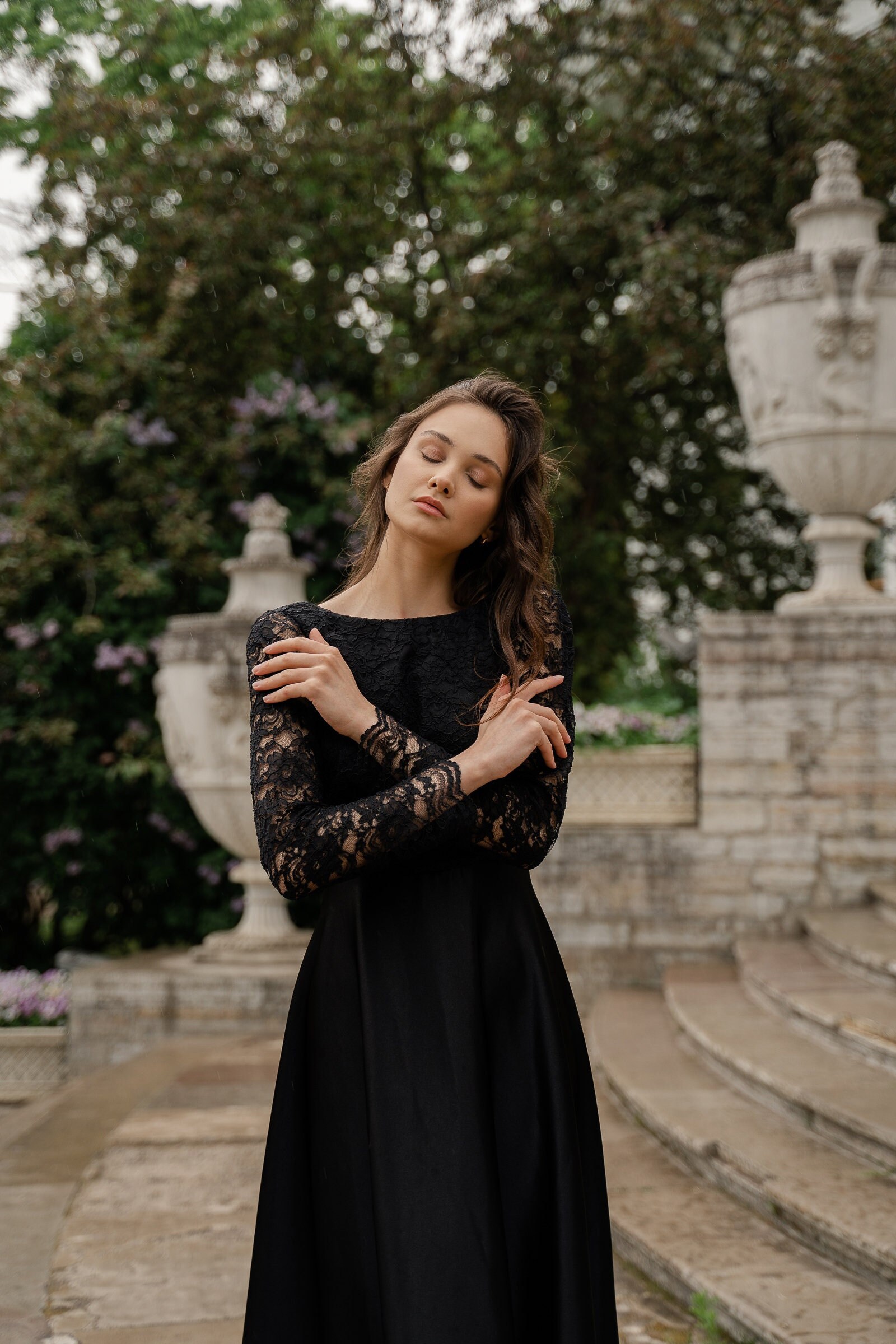 Long Black Lace Dress With Sleeves