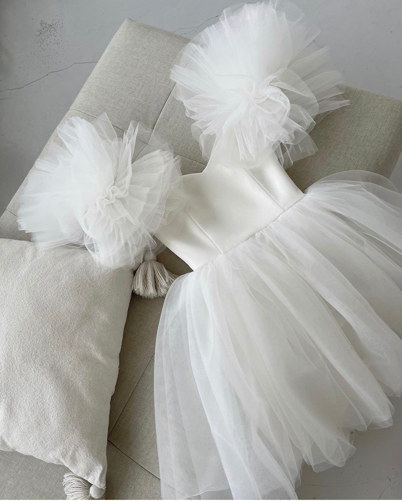 Tulle Mini Wedding Dress Reception Dress Puff Sleeves - Etsy