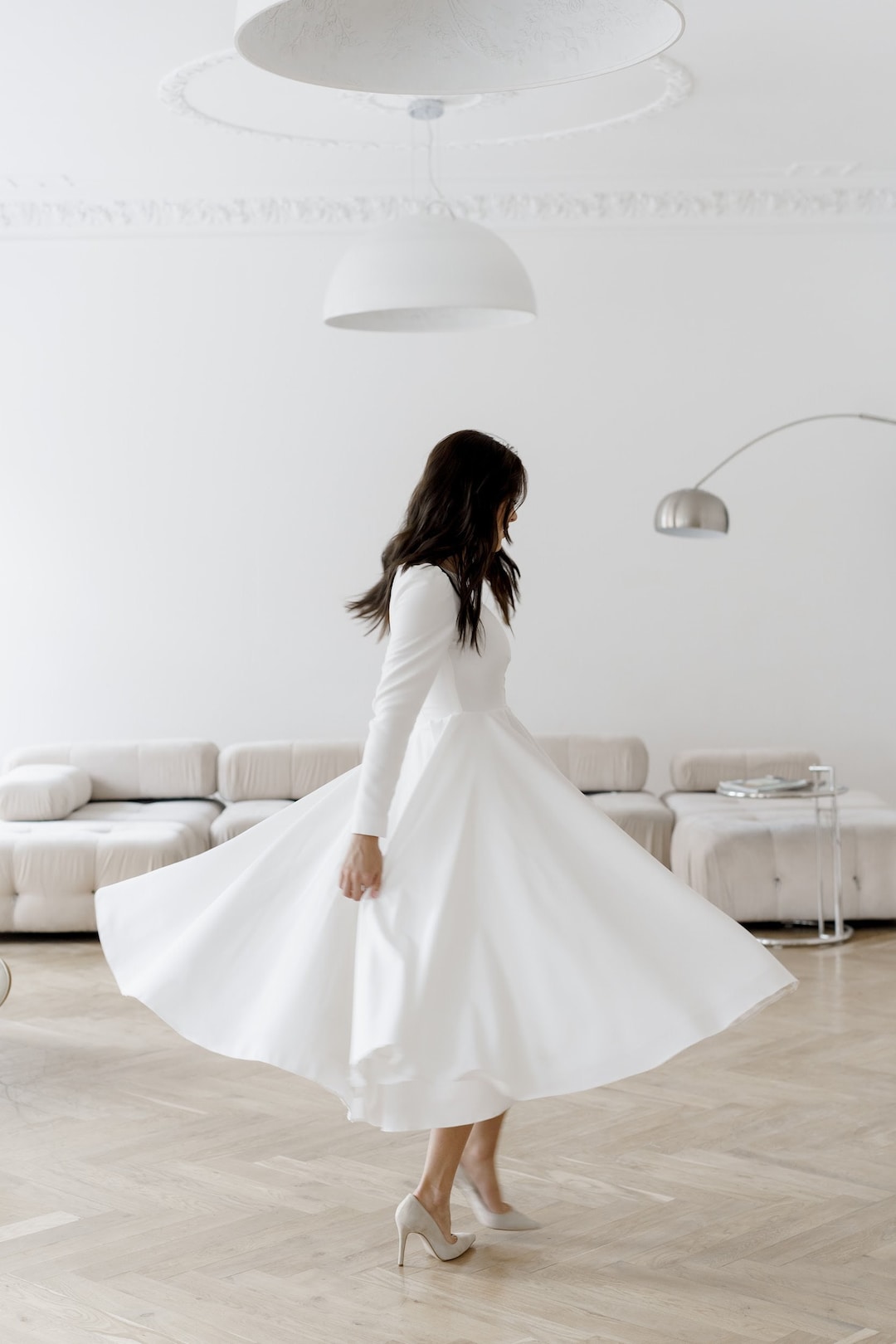 Modest Wedding Dress • Boat Neckline With Long Sleeves • Winter Wedding ...