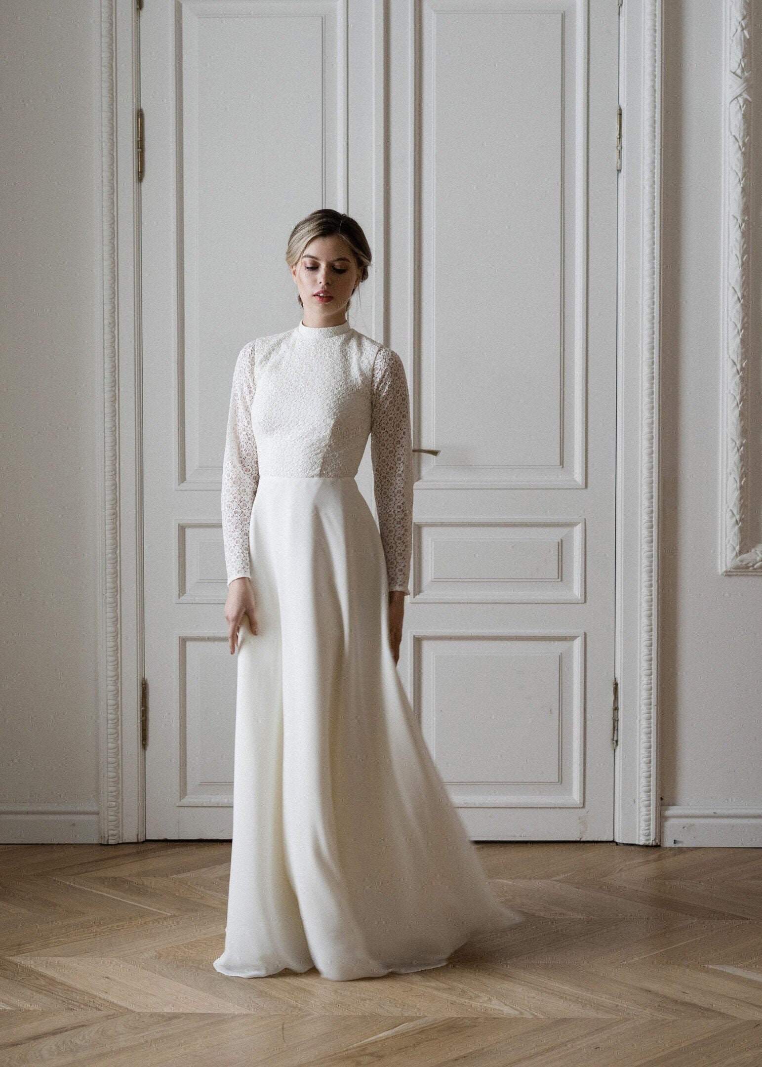 MODEST Wedding Dress Winter Wedding Dress Long Sleeve | Etsy