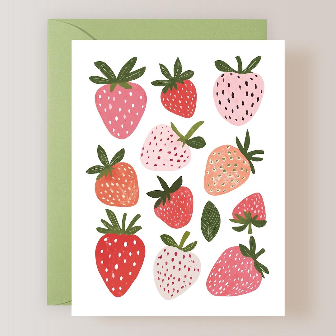Set of 3 Strawberry Cards With Envelopes, Blank Greeting Cards ...