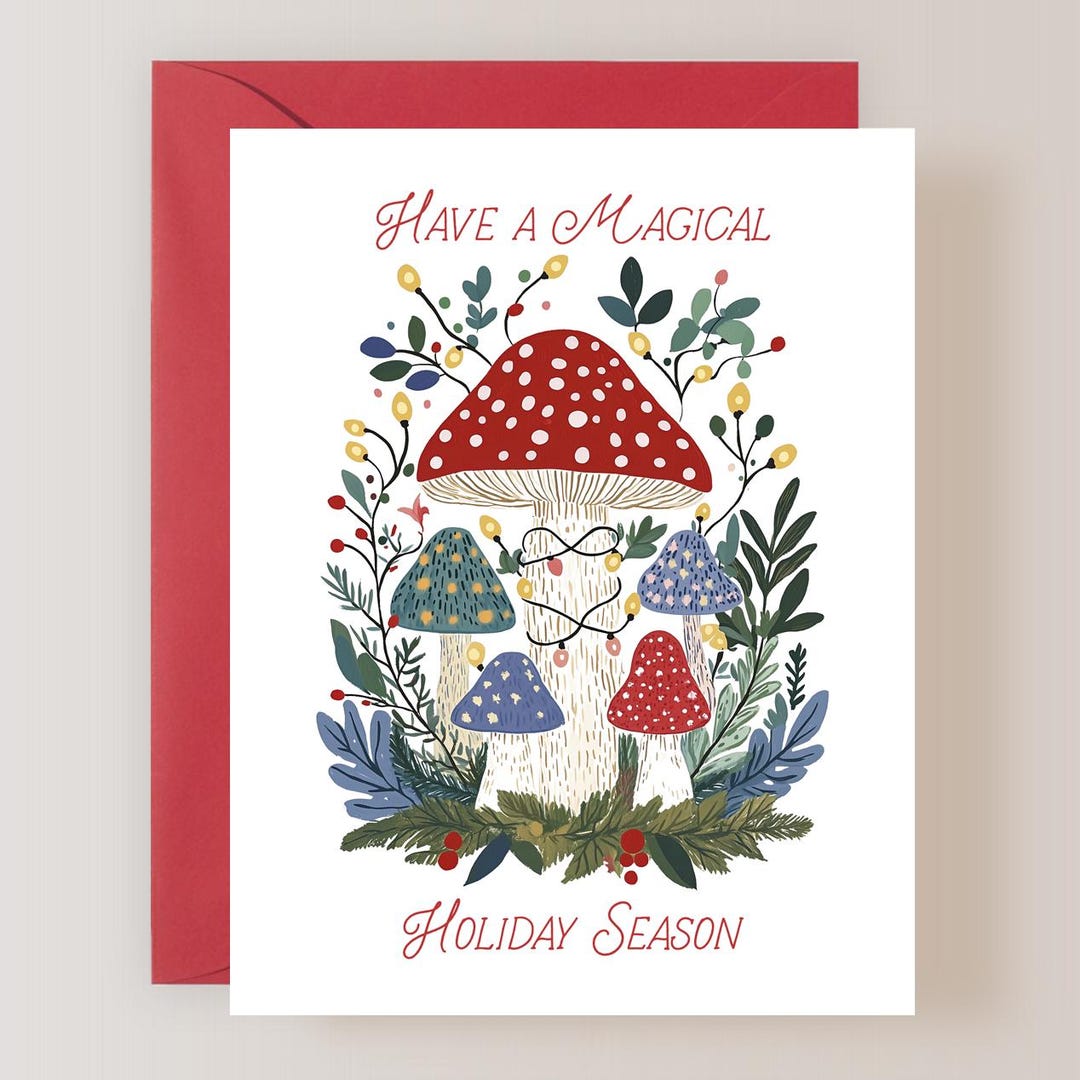 Set of Mushroom Christmas Cards, Christmas Card Set, Set of 8 Christmas ...