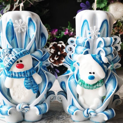 Large Colorful and Unique Hand Carved Christmas Candle With | Etsy