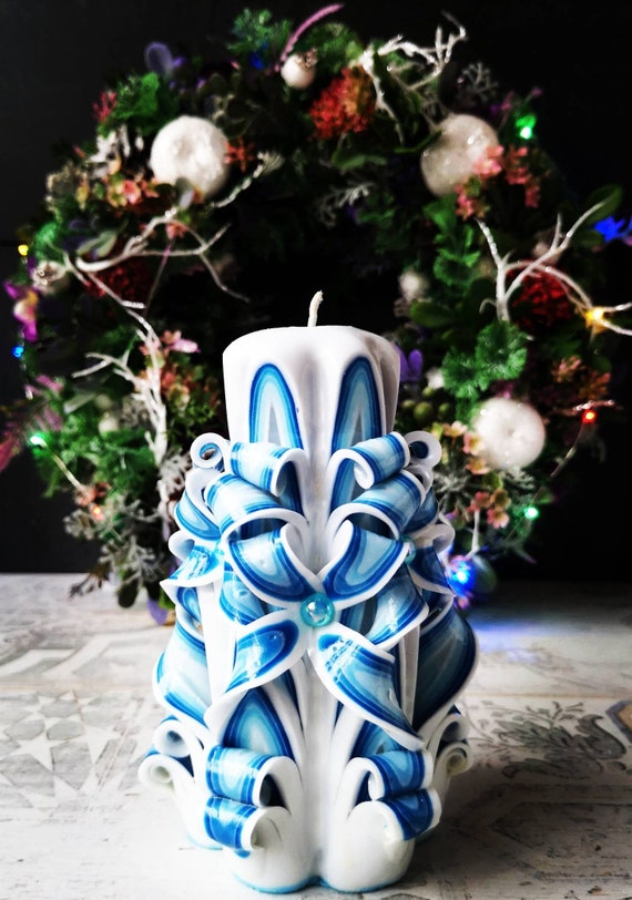 Hand carved candle for home decor or Christmas gift idea | Etsy