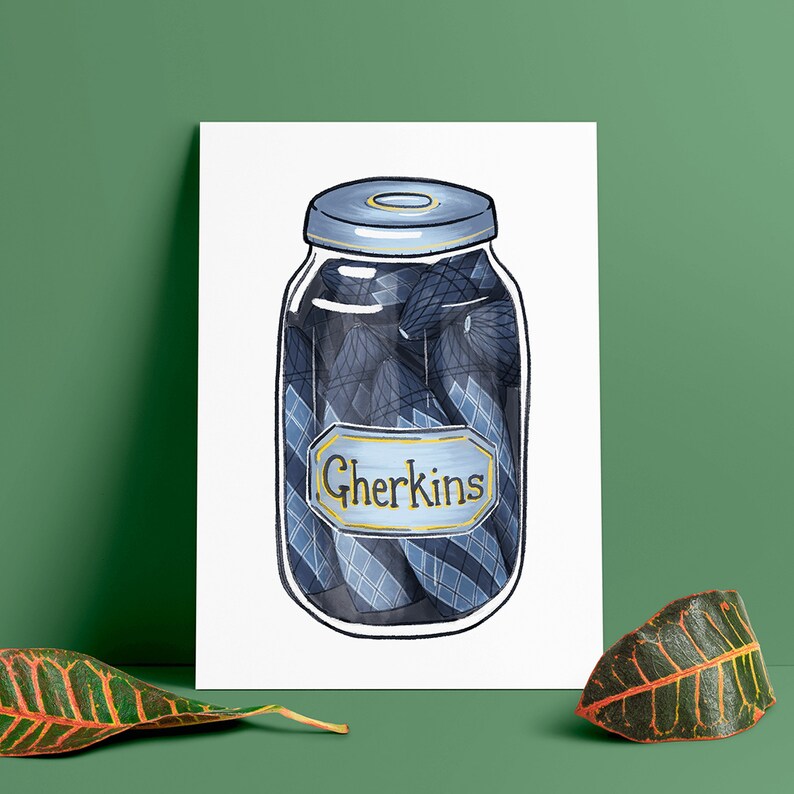 The Gherkin London Skyscraper Illustration A5 Print Funny Travel ...