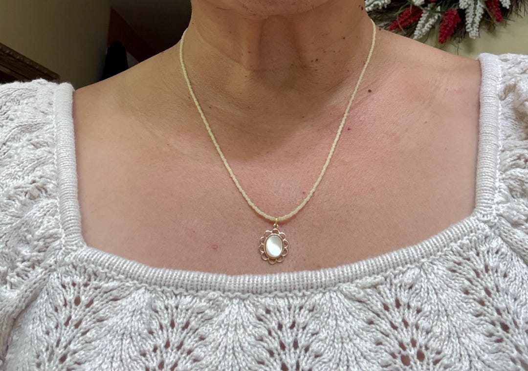Vintage Pale Yellow Micro Bead Necklace With Pendant, 19.5 Inch Length ...