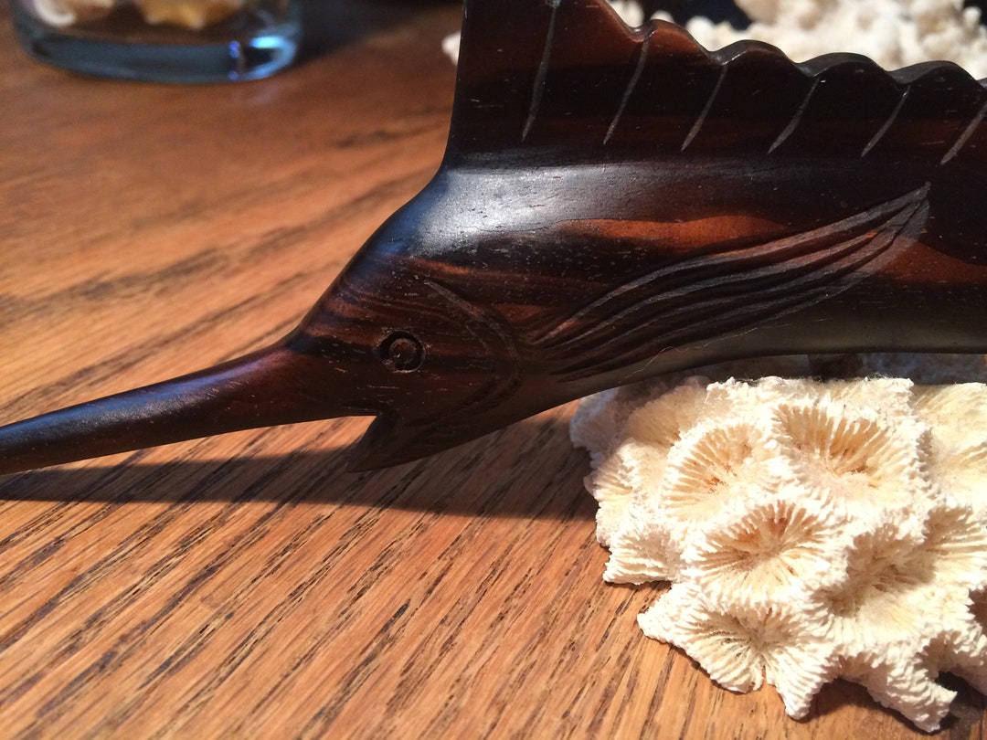 Swordfish Wooden Carved on Faux Coral/cottage Decor/carved - Etsy