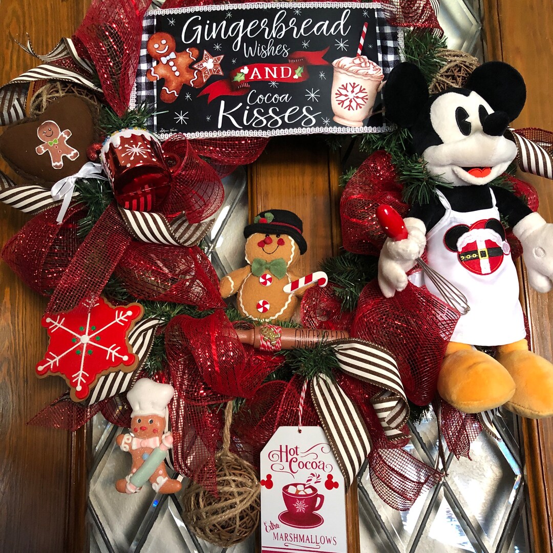 Mickey Christmas Kitchen Wreath, Gingerbread Mickey Wreath, Mickey ...