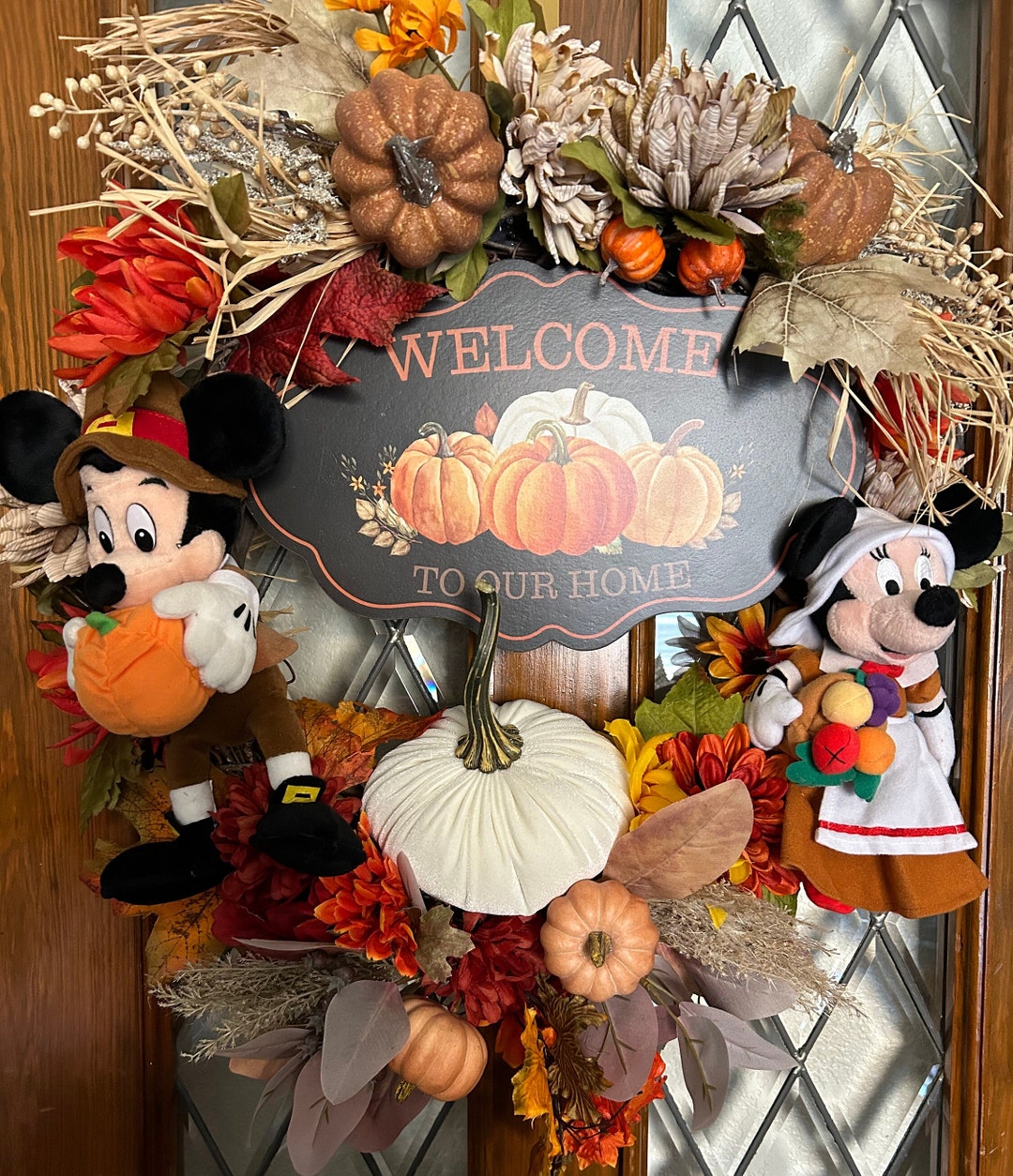 Disney Fall Thanksgiving Wreath, Mickey and Minnie Pilgrim Wreath ...
