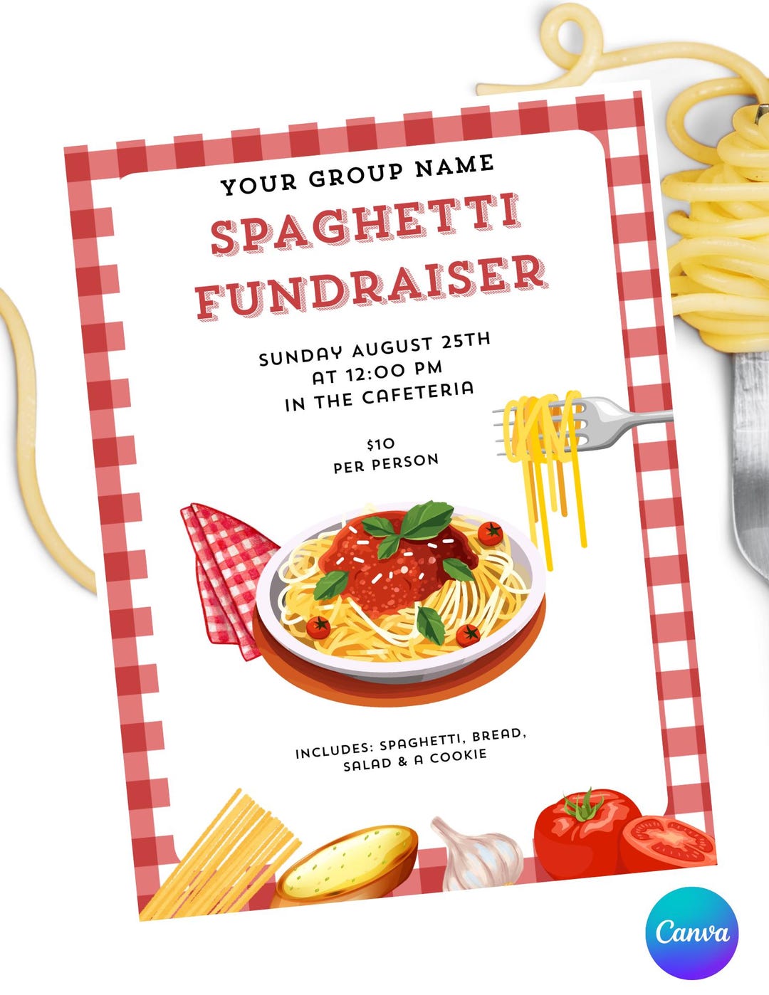 Editable DIGITAL Spaghetti Fundraiser 5x7 - Etsy