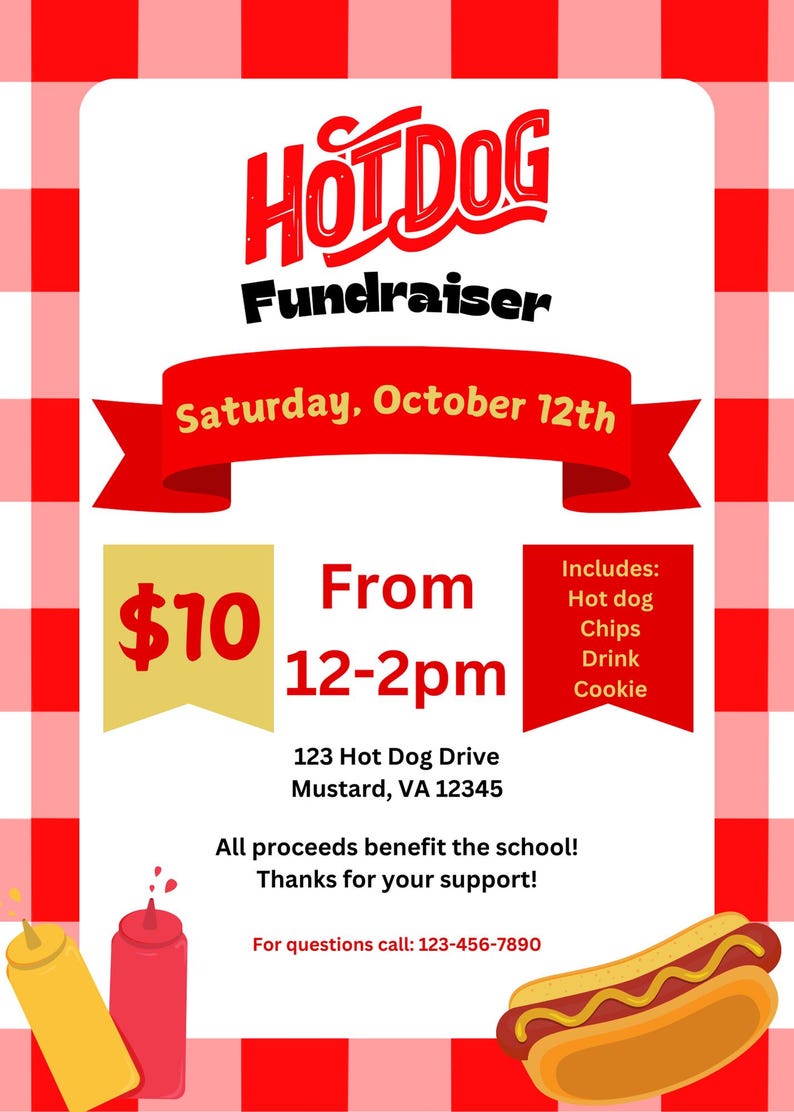 Editable DIGITAL Hot Dog Fundraiser 5x7 - Etsy