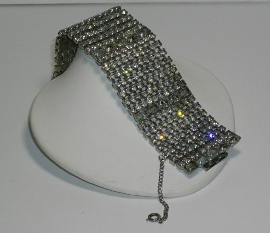 Stunning Vinatge TEN Row Wide Rhinestone Bracelet - Etsy