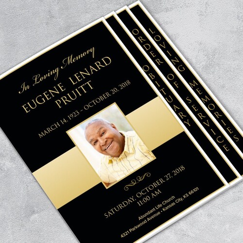 Gold & White Floral Funeral Program Template Graduated Fold - Etsy