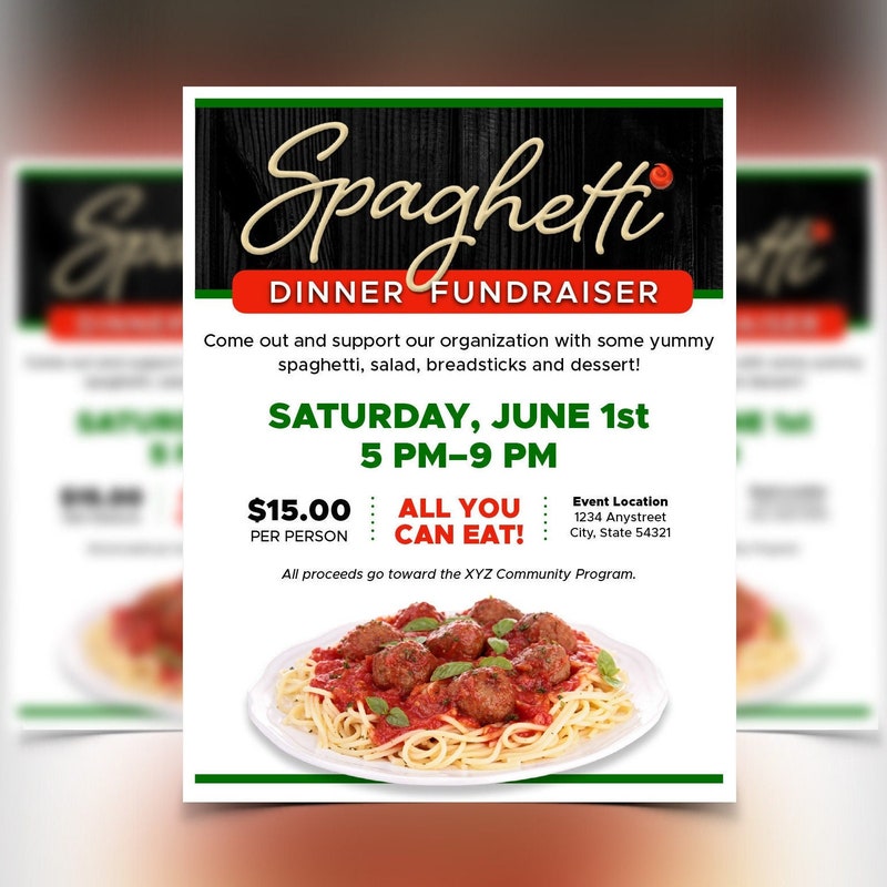 Spaghetti Dinner Flyer Template - Etsy