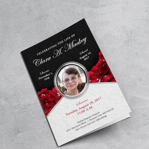 Red Roses Funeral Program Template | 8.5 X 11" | Apple Pages ...