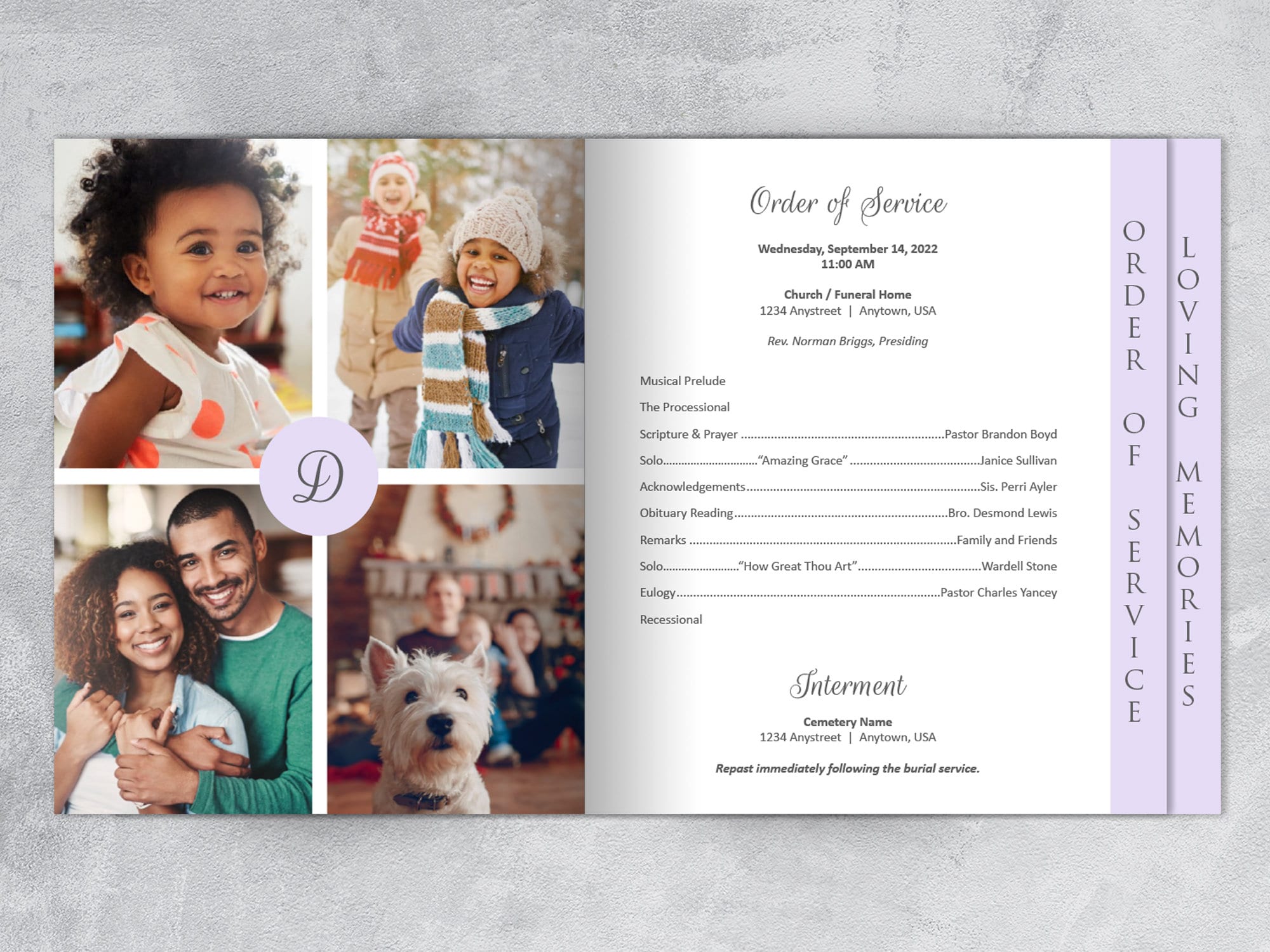 Lavender Funeral Program Template Graduated Fold Apple - Etsy