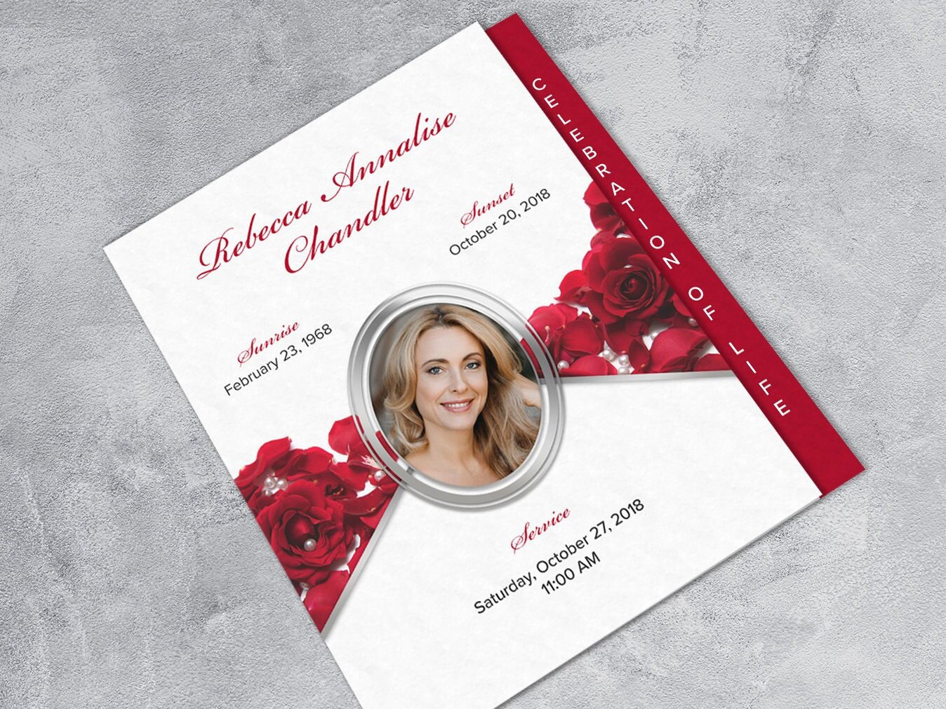 Red Roses Funeral Program Template Single Page Graduated - Etsy