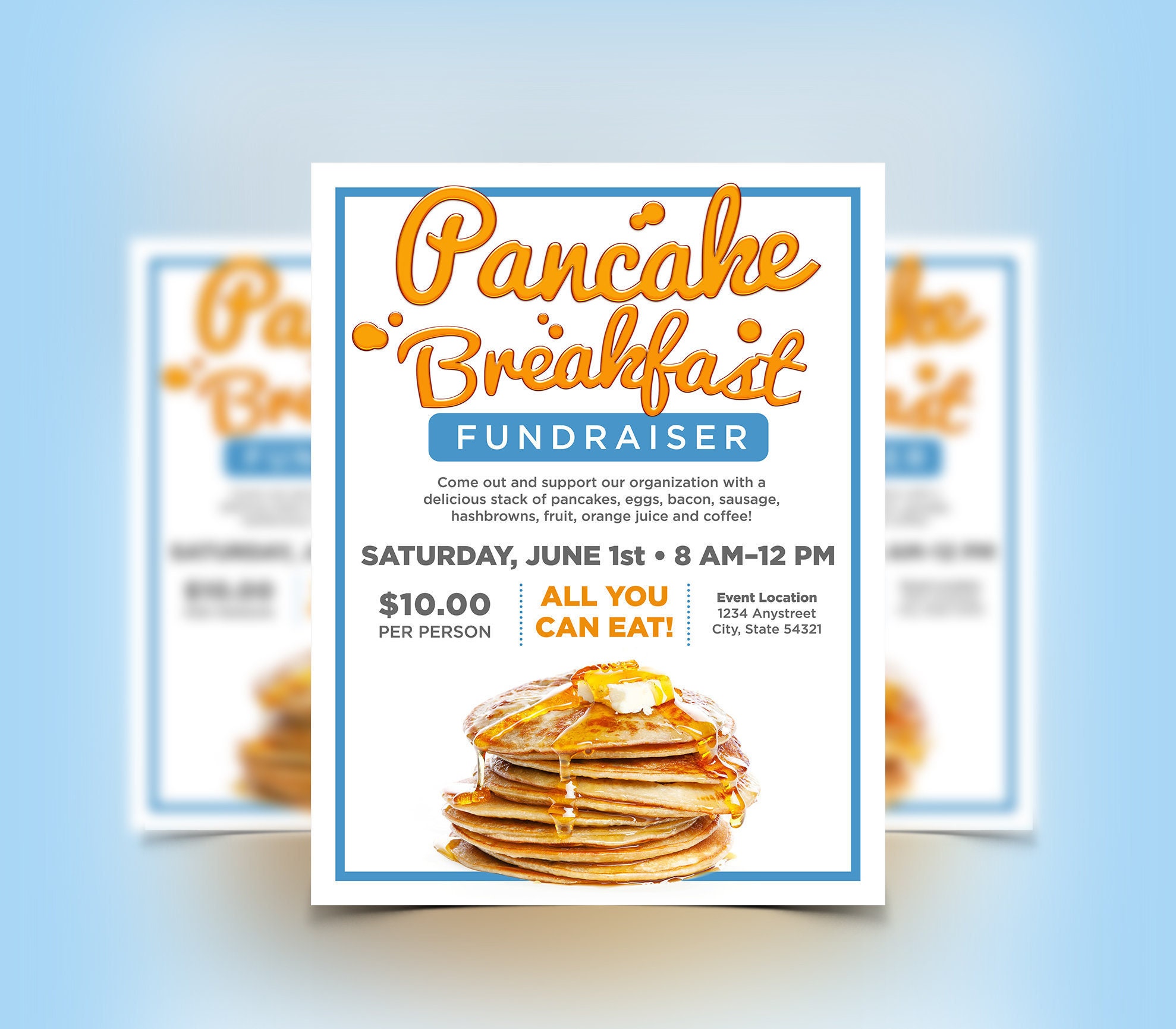 Pancake Breakfast Flyer Template 8 5 X 11 Apple Pages MS Etsy