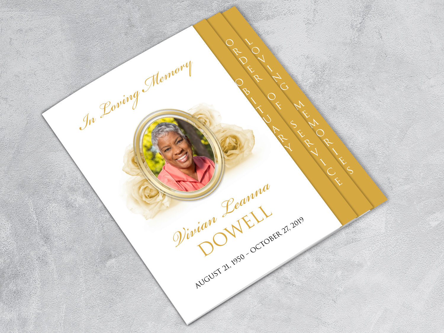 Gold & White Floral Funeral Program Template: Graduated Fold, 8-pages ...