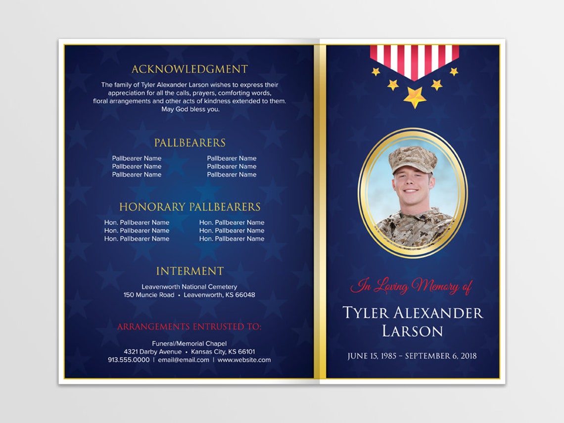 Military Funeral Program Template: Graduated Fold, 8 Pages, 8.5x11 ...