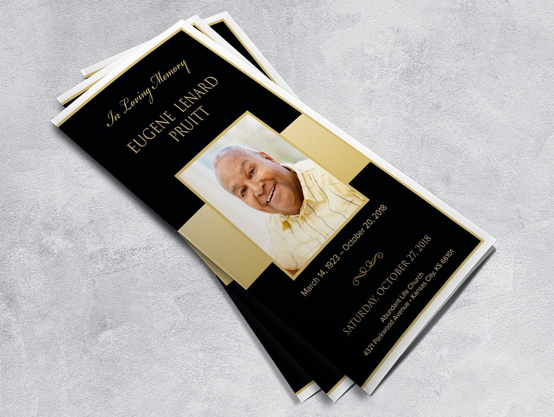 Black and Gold Trifold Funeral Program Template Apple Pages - Etsy