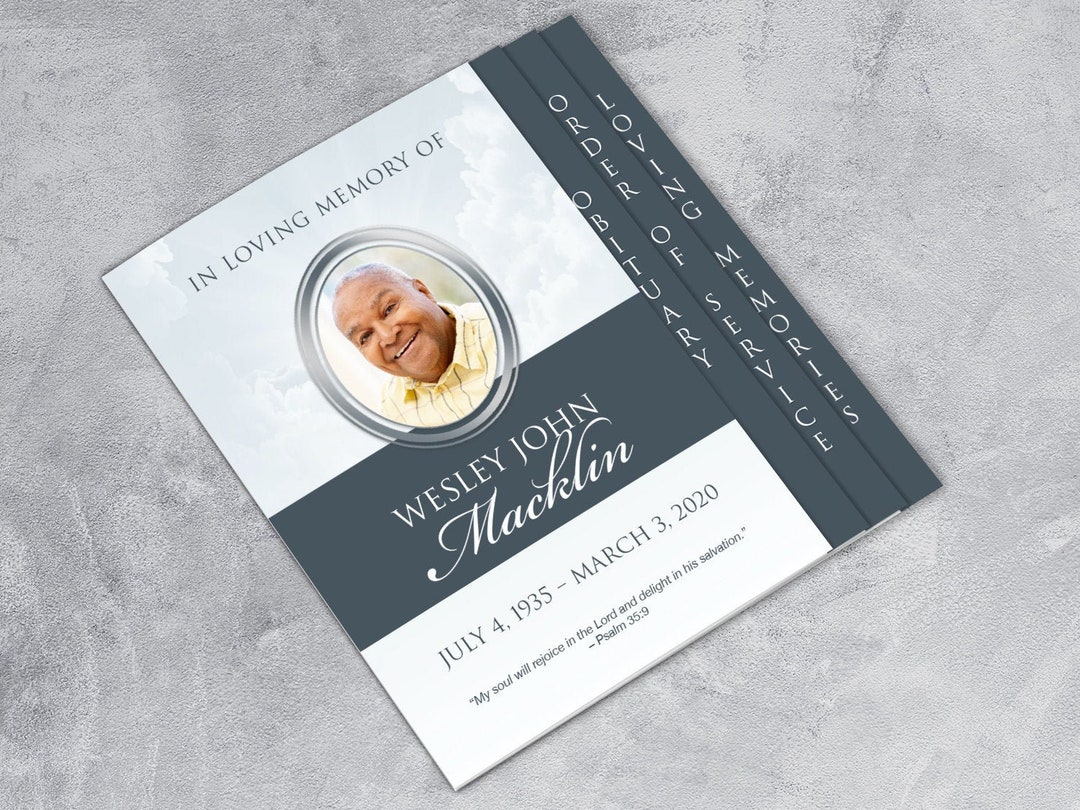 Charcoal Gray Funeral Program Template: Graduated Fold, 8 Pages, 8.5x14 ...