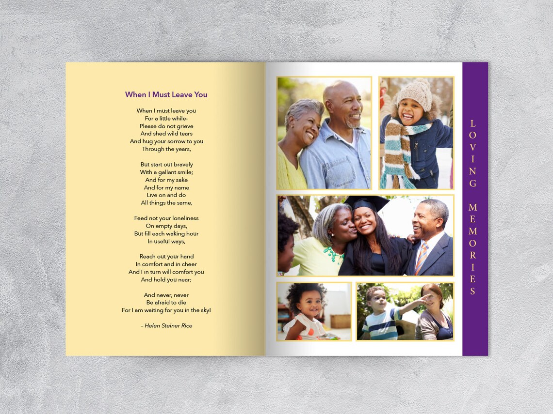 Purple and Gold Clouds Graduated Fold Funeral Program Template - Etsy