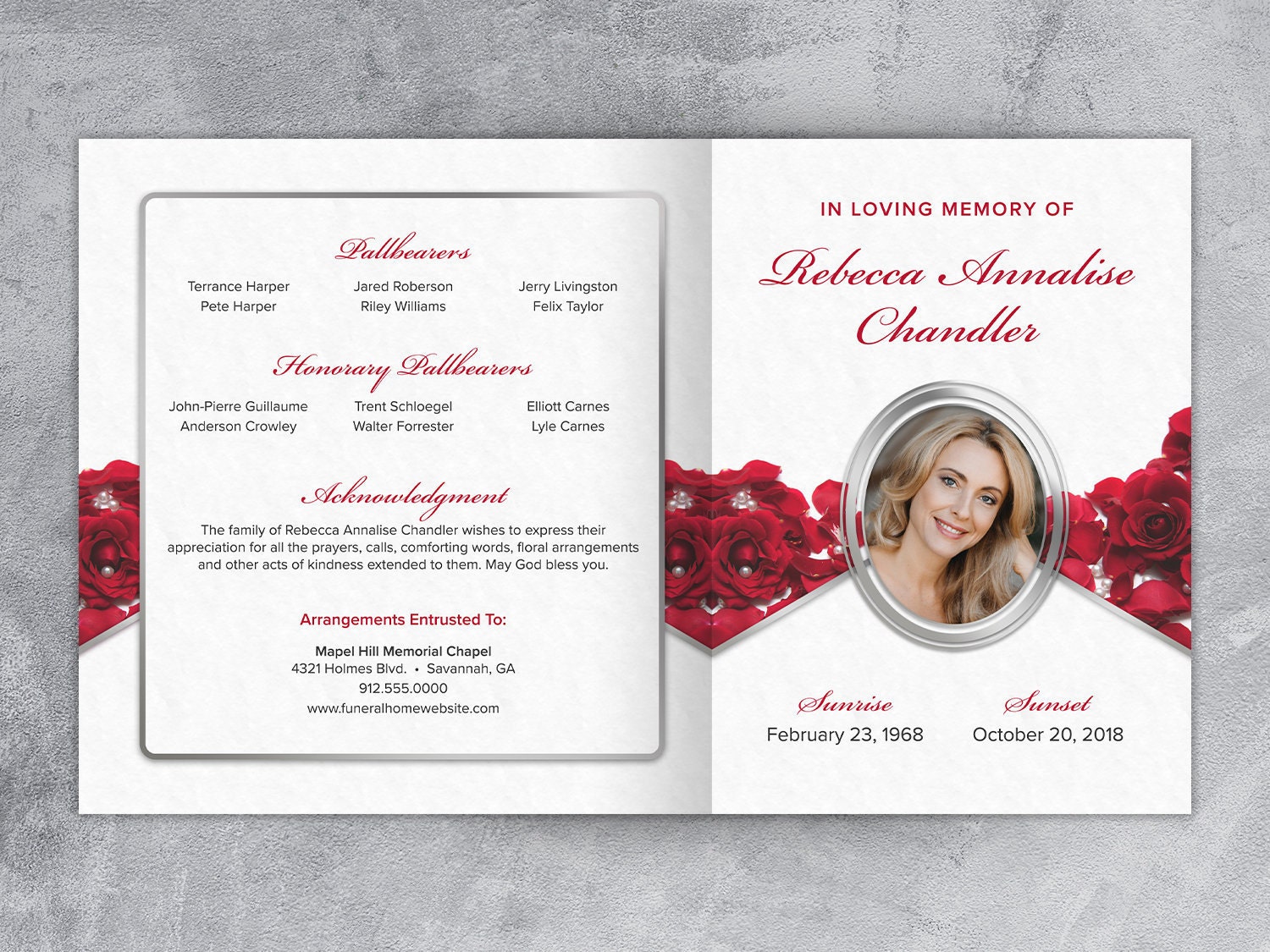 Red Roses Funeral Program Template Graduated Fold Apple - Etsy