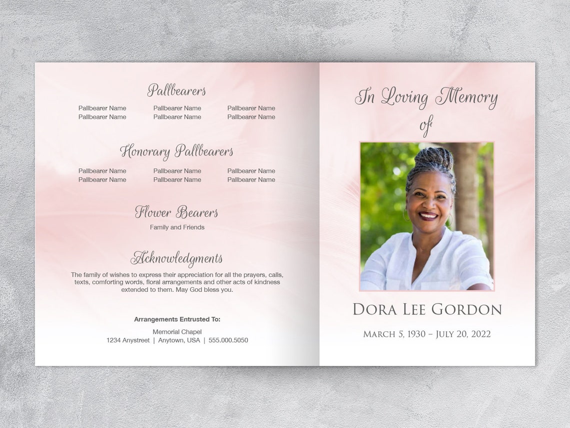 Pale Pink Funeral Program Template Graduated Fold Apple - Etsy