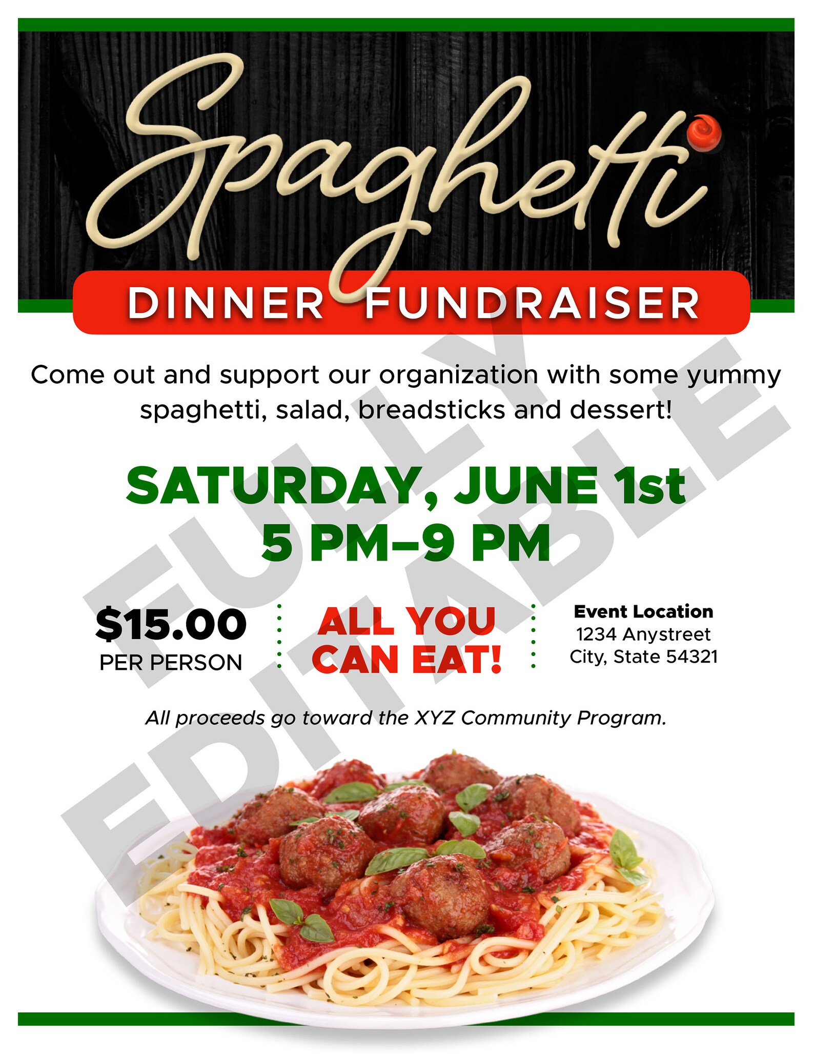 Spaghetti Dinner Flyer Template 8.5 X 11 Apple Pages MS Word - Etsy