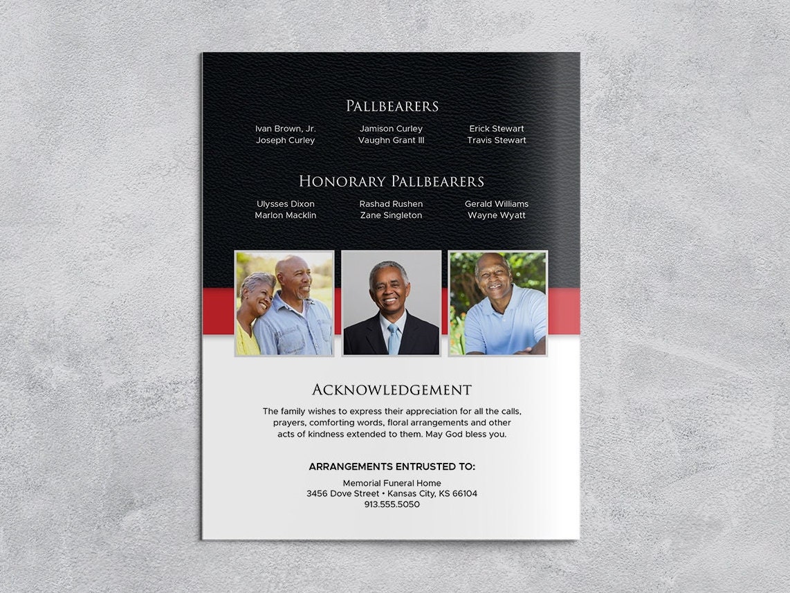 Black and Red Funeral Program Booklet Template 8pg 11x17 | Canva ...