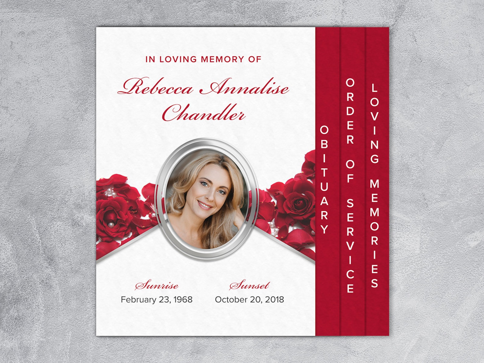 Red Roses Funeral Program Template Graduated Fold Apple - Etsy