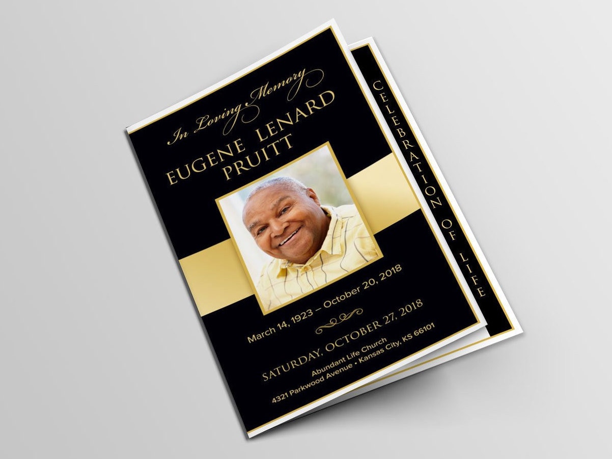 Funeral Program Template Graduated Fold Black and Gold - Etsy
