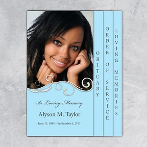 Light Blue Funeral Program Template: Graduated Fold, 8 Pages, 8.5x11 ...