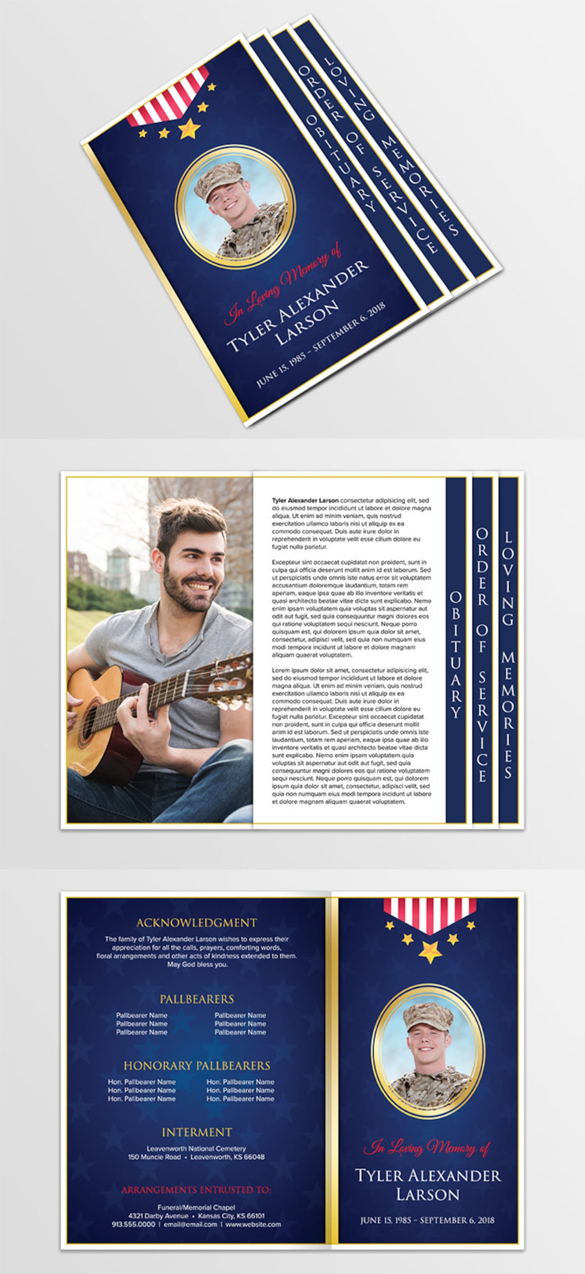 Military Funeral Program Template: Graduated Fold, 8 Pages, 8.5x11 ...