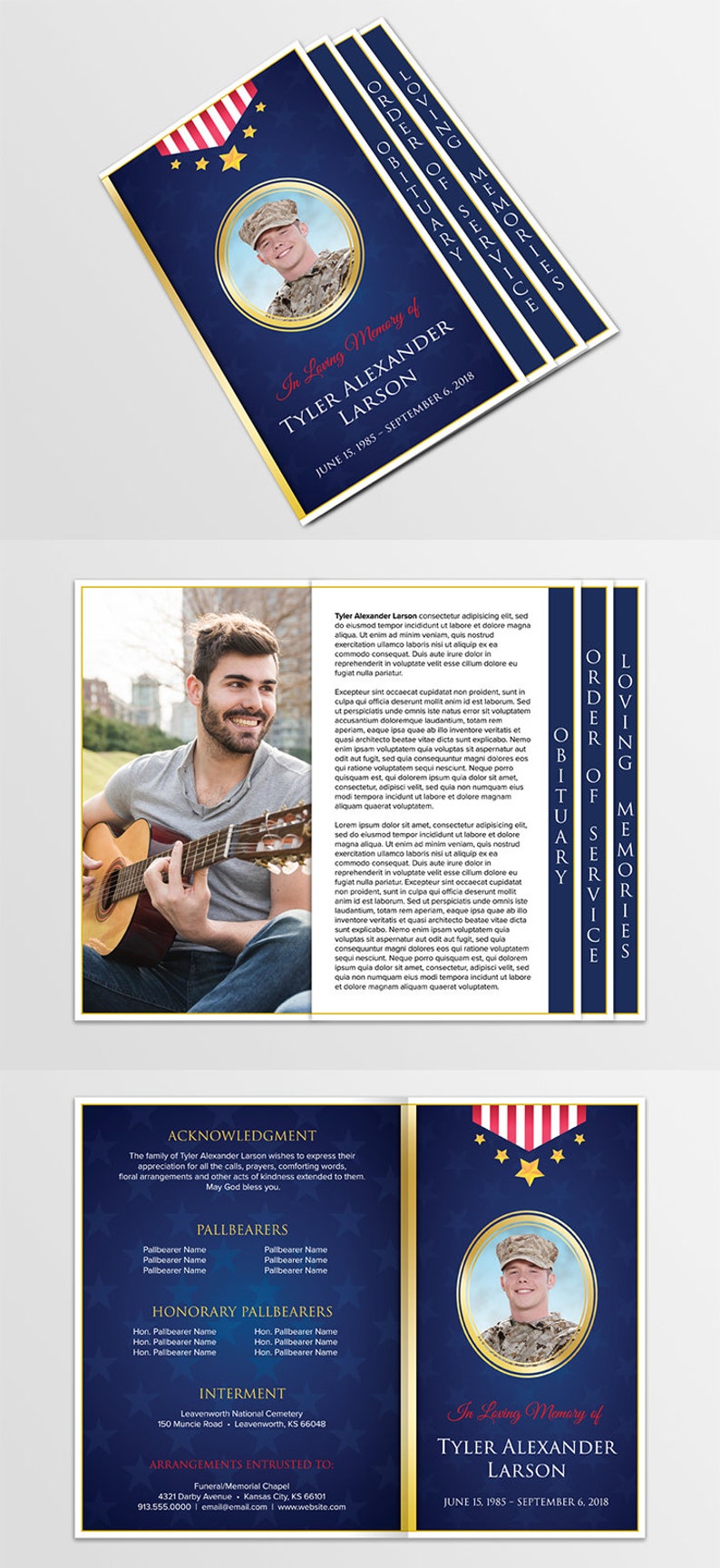Military Funeral Program Template: Graduated Fold, 8 Pages, 8.5x11 ...