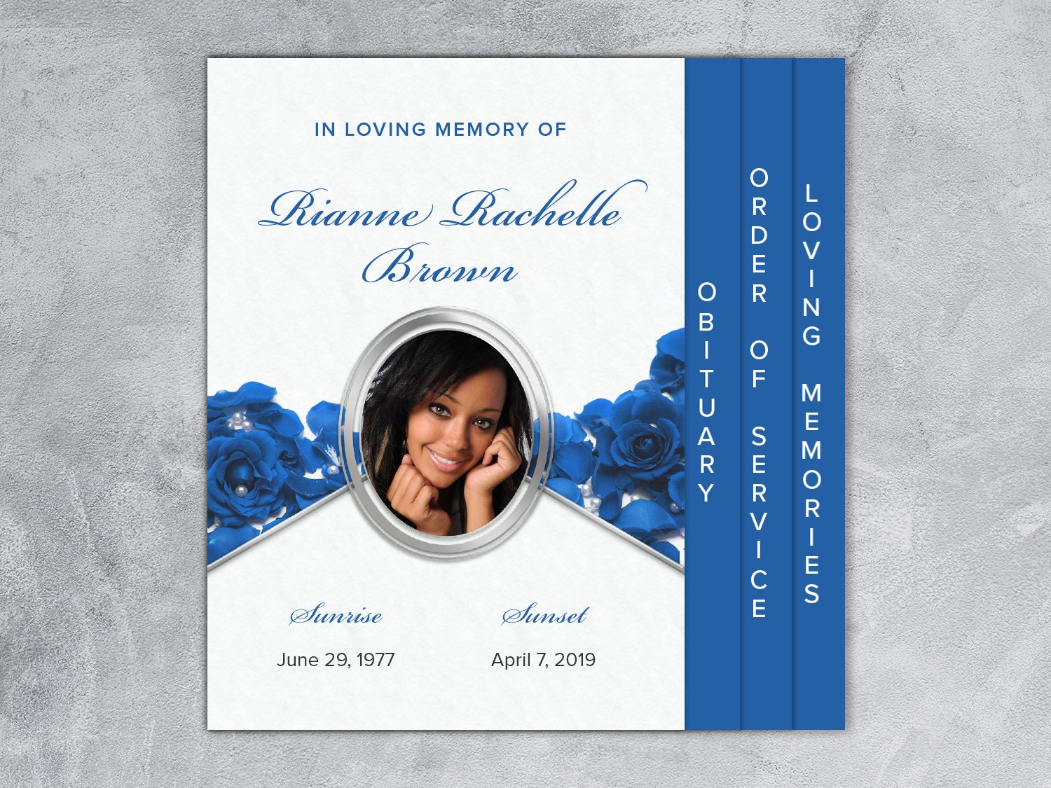 Blue Roses Funeral Program Template Graduated Fold Apple - Etsy
