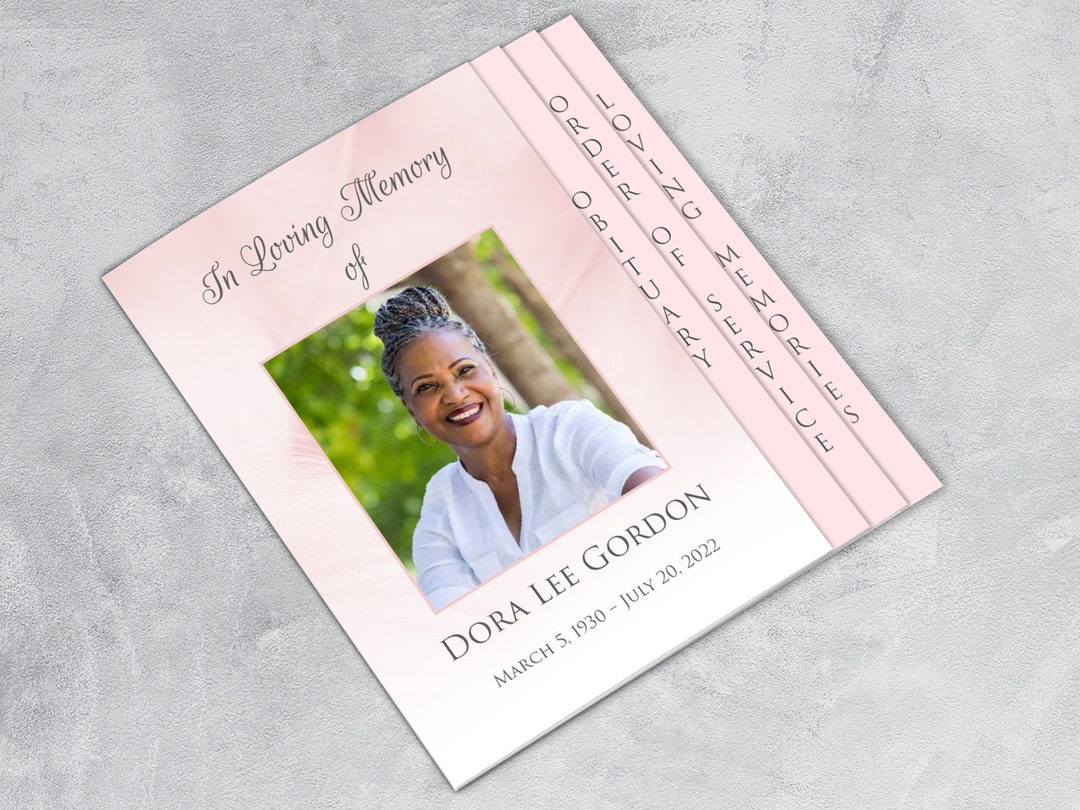 Pale Pink Funeral Program Template: Graduated Fold, 8 Pages, 8.5x14 ...