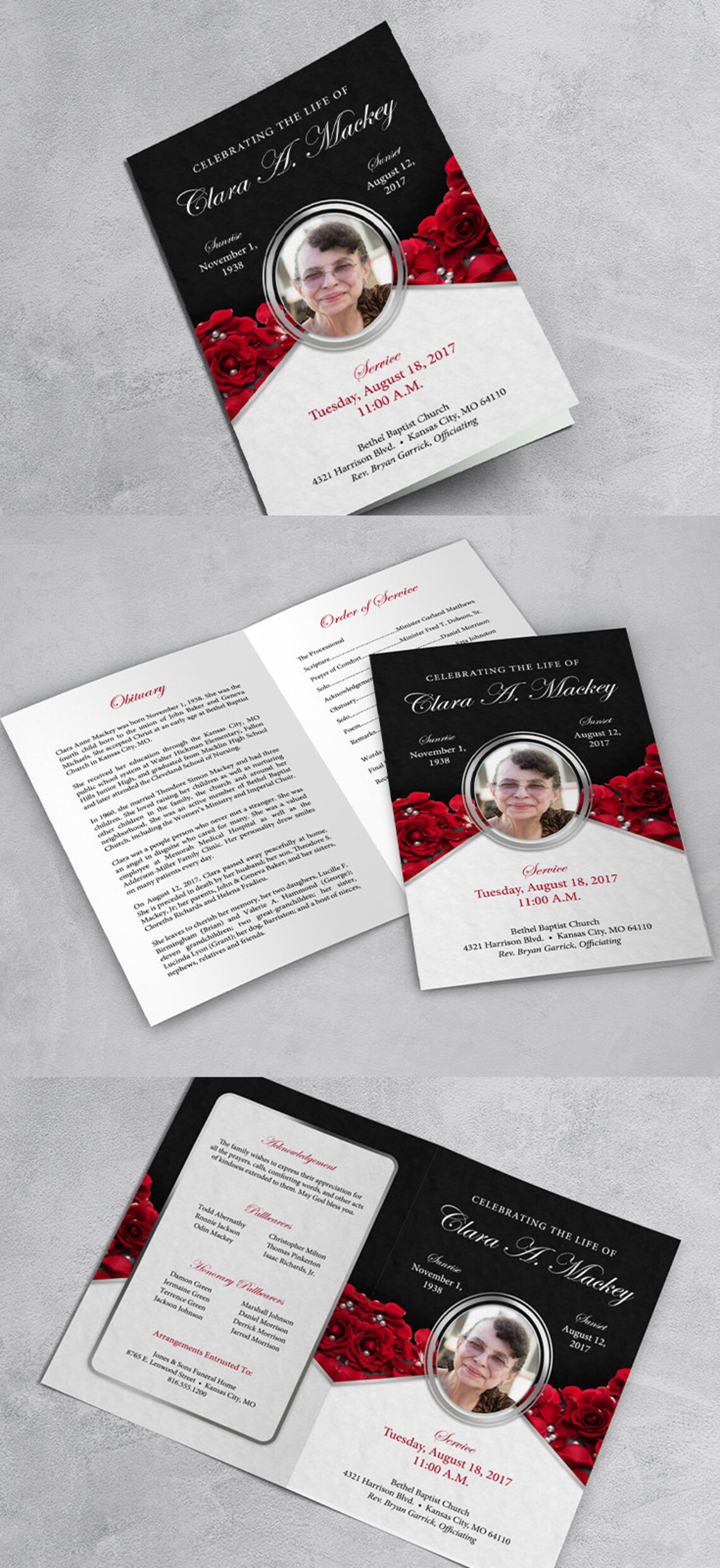 Red Roses Funeral Program Template 8.5 X 11 Apple | Etsy